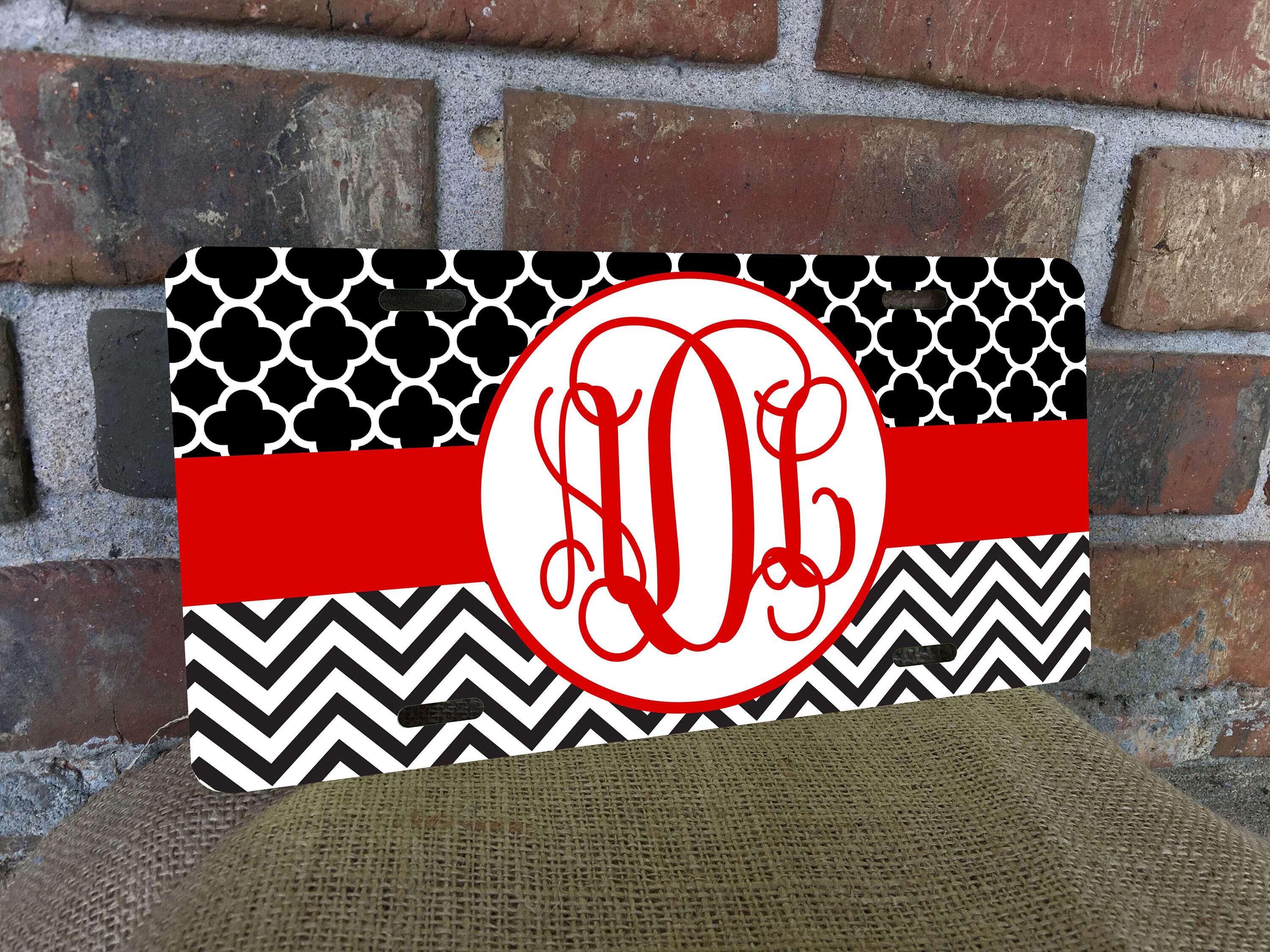 DIGITAL FILE Red and Black Quatrefoil Chevron License Plate Sublimation ...