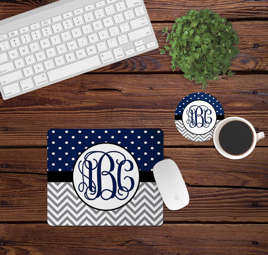 DIGITAL FILE Blue and Silver Chevron and Polka Dot Mouse Pad and ...