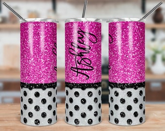 DIGITAL FILE Black and Pink Glitter Skinny Tumbler Sublimation Design ...