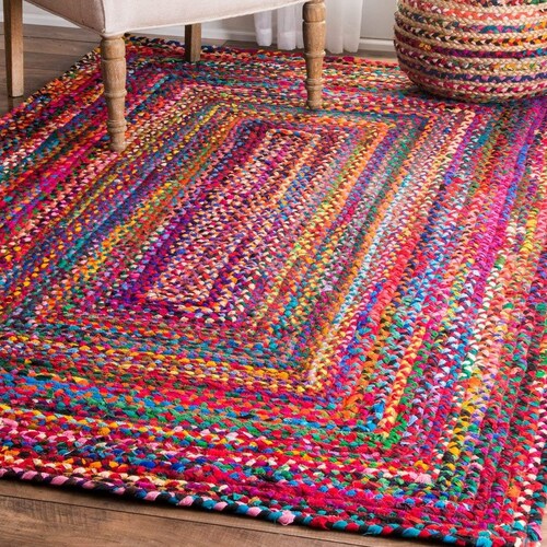 Christmas Hand Braided Boho Vibrant Multi Cotton Rugs Yoga - Etsy