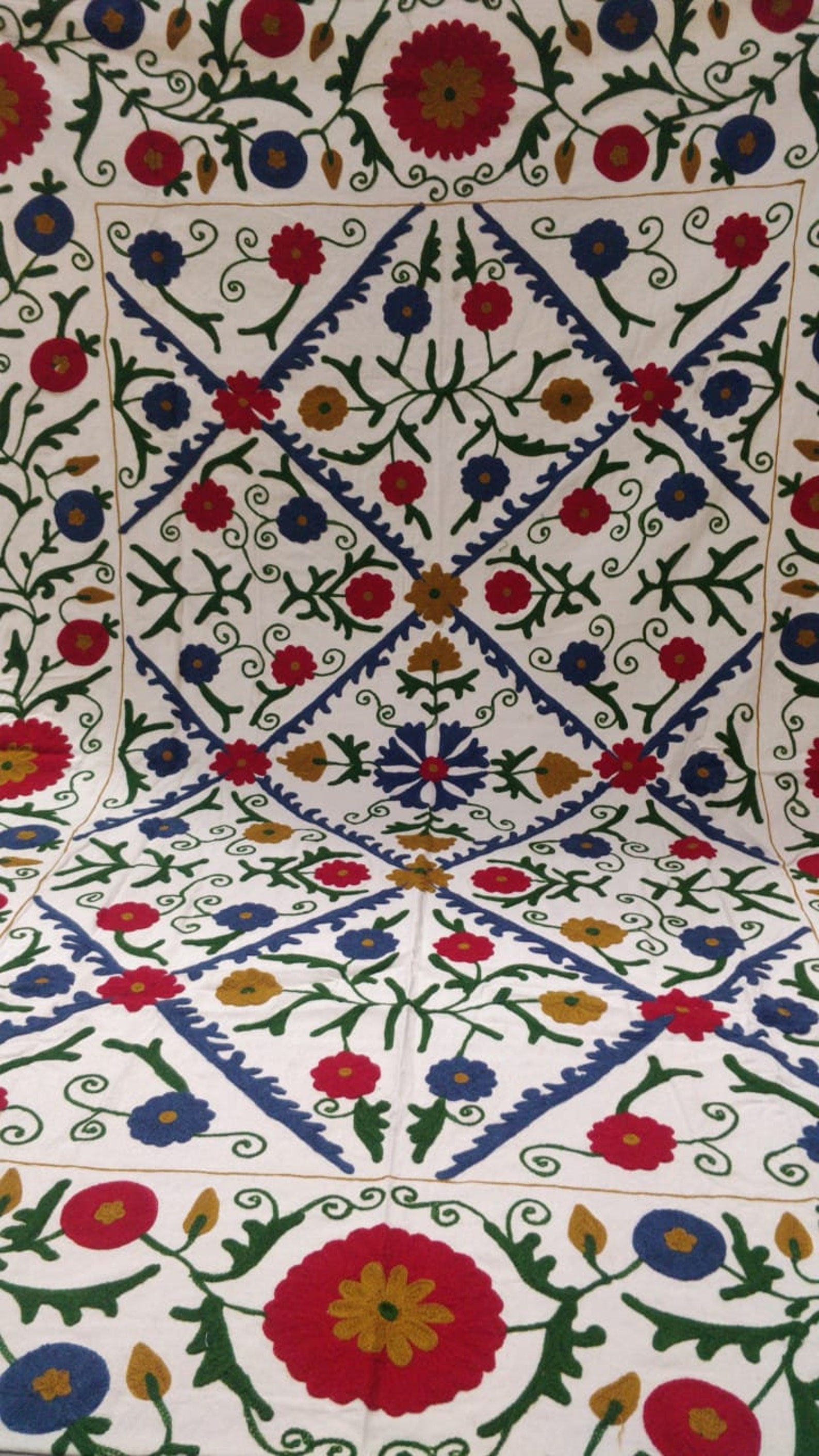 Hand Embroidered Cotton Suzani Throw Blanket: Uzbek Floral Bedspread - Etsy