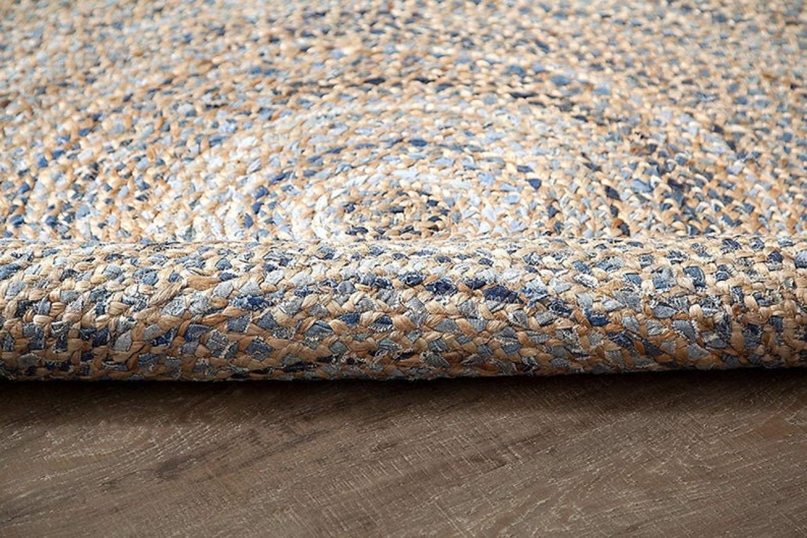 Hot Sale Denim Jute Round Rugs Indian Jaipuri Handmade Jute & - Etsy