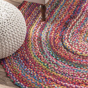 Christmas Hand Braided Boho Vibrant Multi Cotton Rugs Yoga Mediation ...