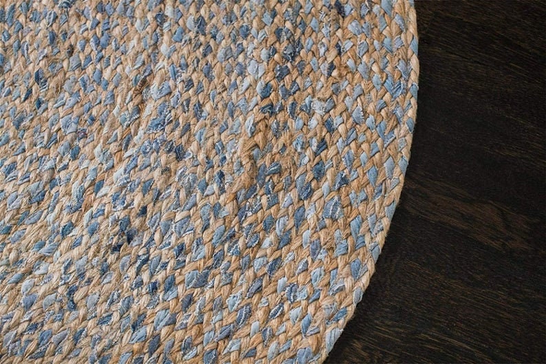 Hot Sale Denim Jute Round Rugs Indian Jaipuri Handmade Jute & - Etsy