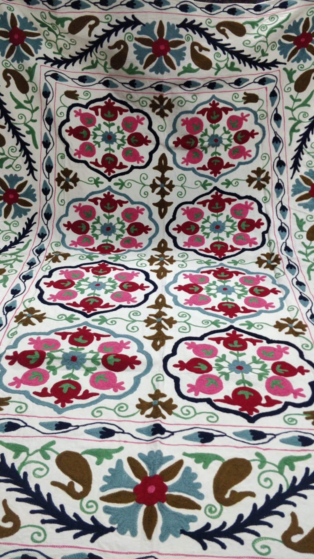 Hand Embroidered Cotton Suzani Throw Blanket: Uzbek Floral Bedspread - Etsy