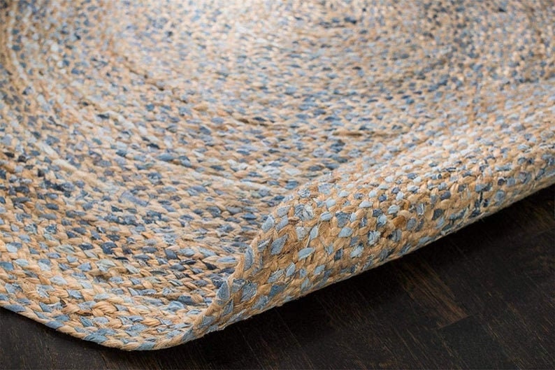 Hot Sale Denim Jute Round Rugs Indian Jaipuri Handmade Jute & - Etsy