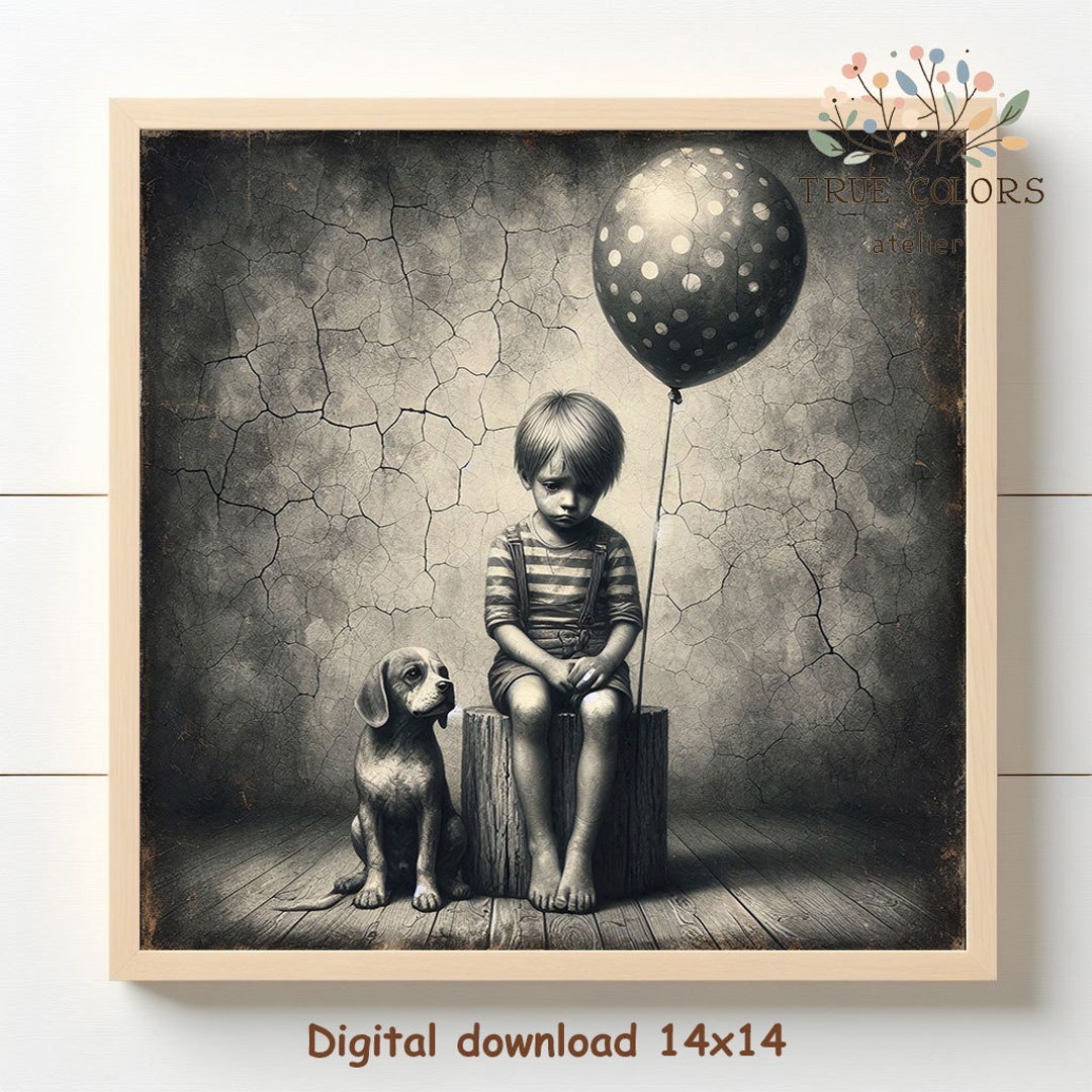 Sad Boy Poster Sad Boy With a Dog the Sad Boy PRINTS Dog Lovers Boy ...