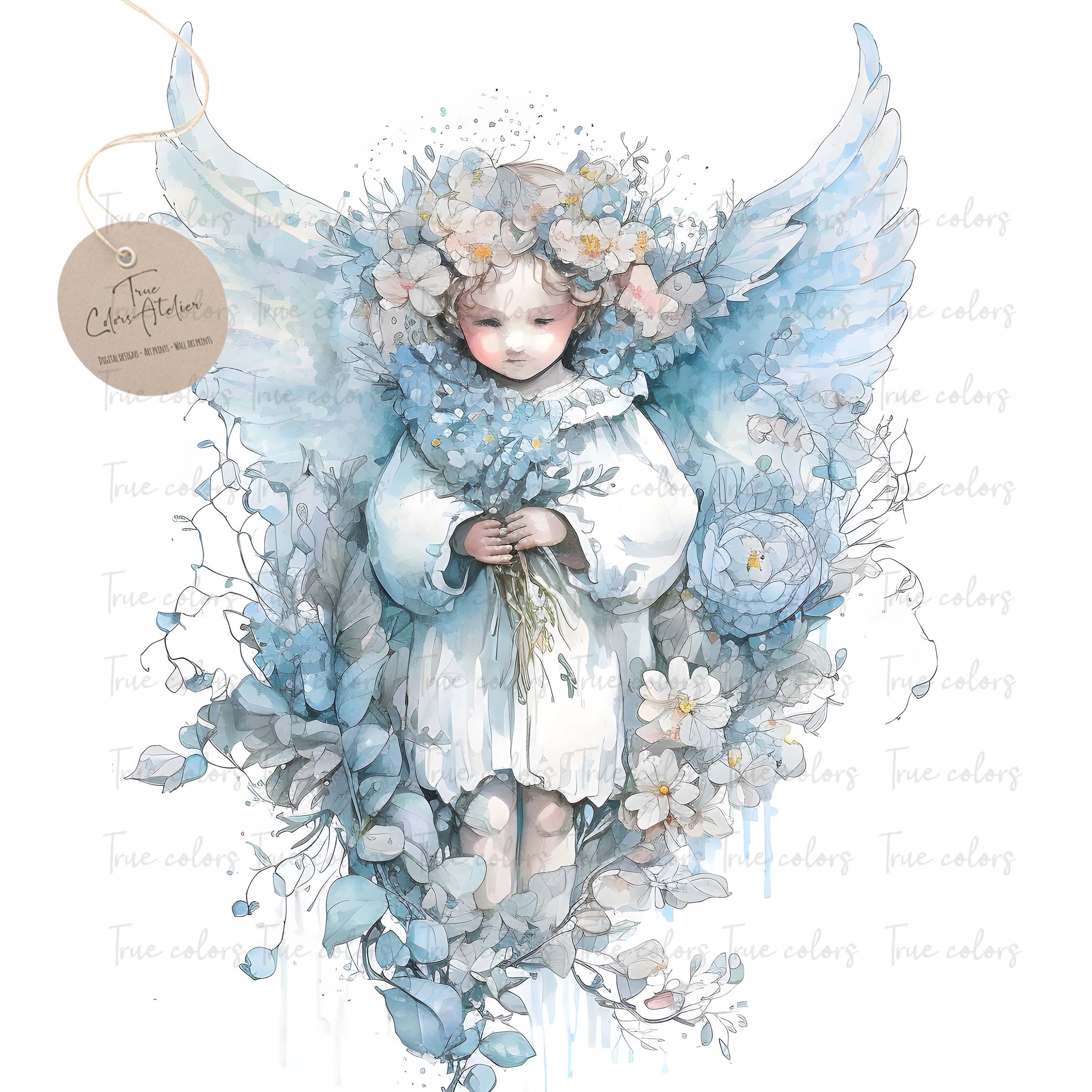 Light Blue Angels Illustration Clipart Set PNG Litlle Angel Print Angel ...