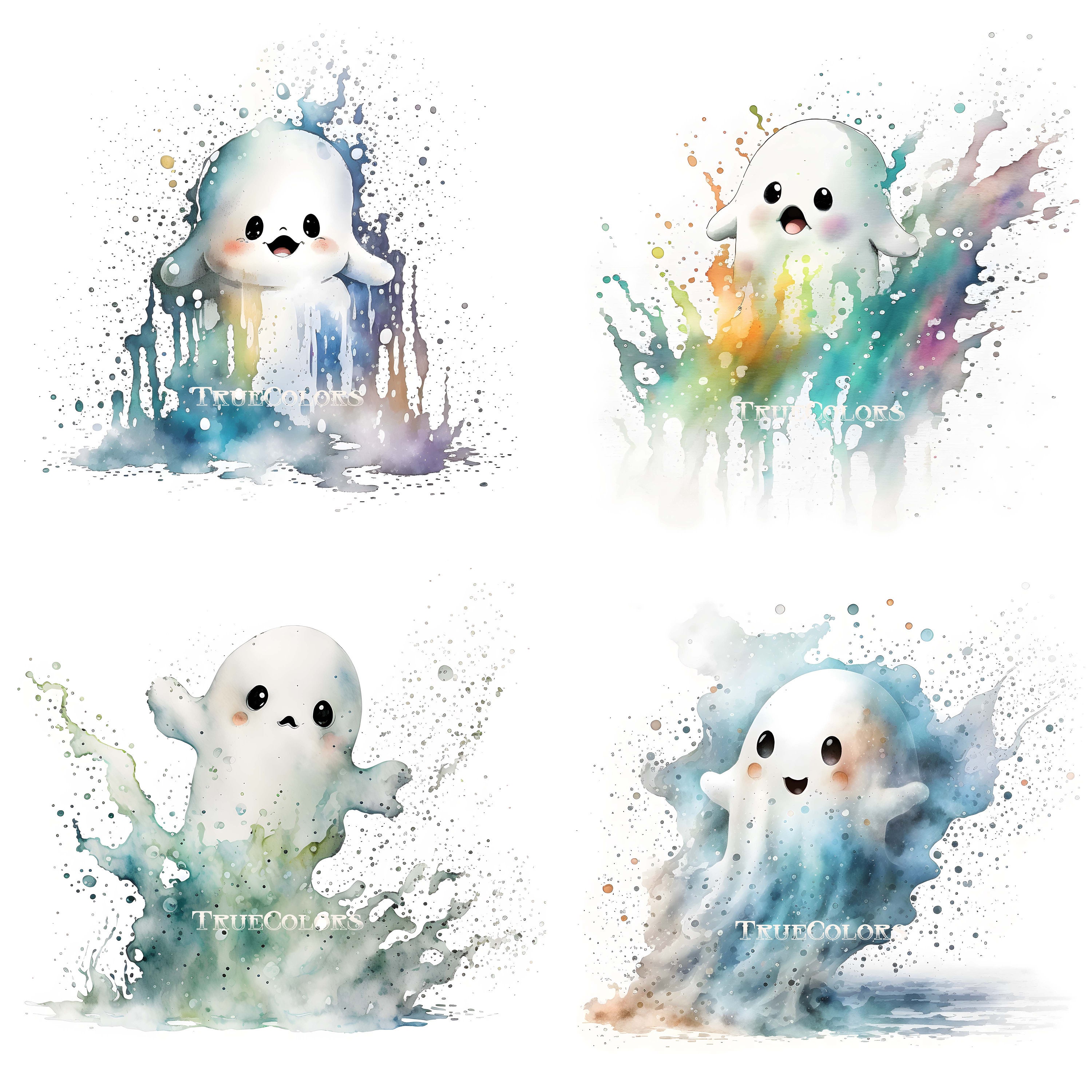 Cute Baby Ghost Clipart PNG Watercolor Cute Halloween - Etsy