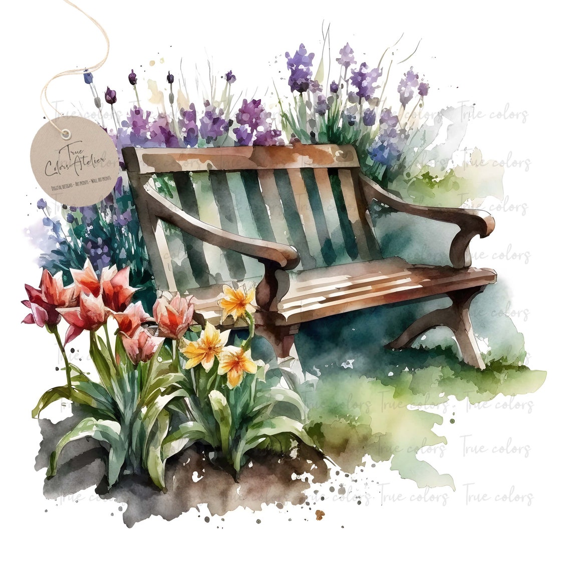 Garden Benches Spring Flowers Watercolor Garden Benches Clipart PNG ...