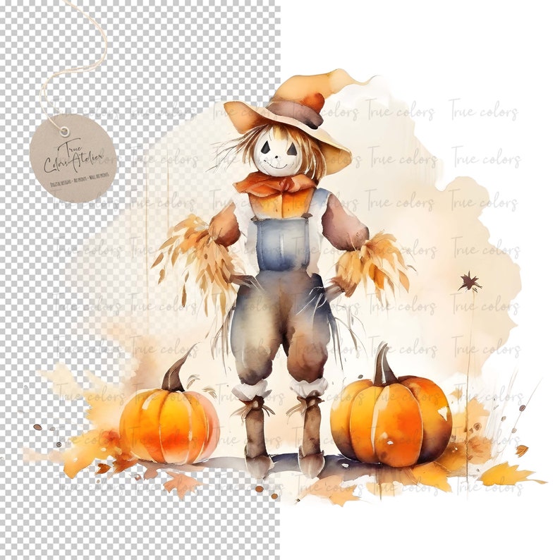 Autumn Fall Scarecrow Clipart Watercolor Bundle Cute Scarecrow Autumn ...