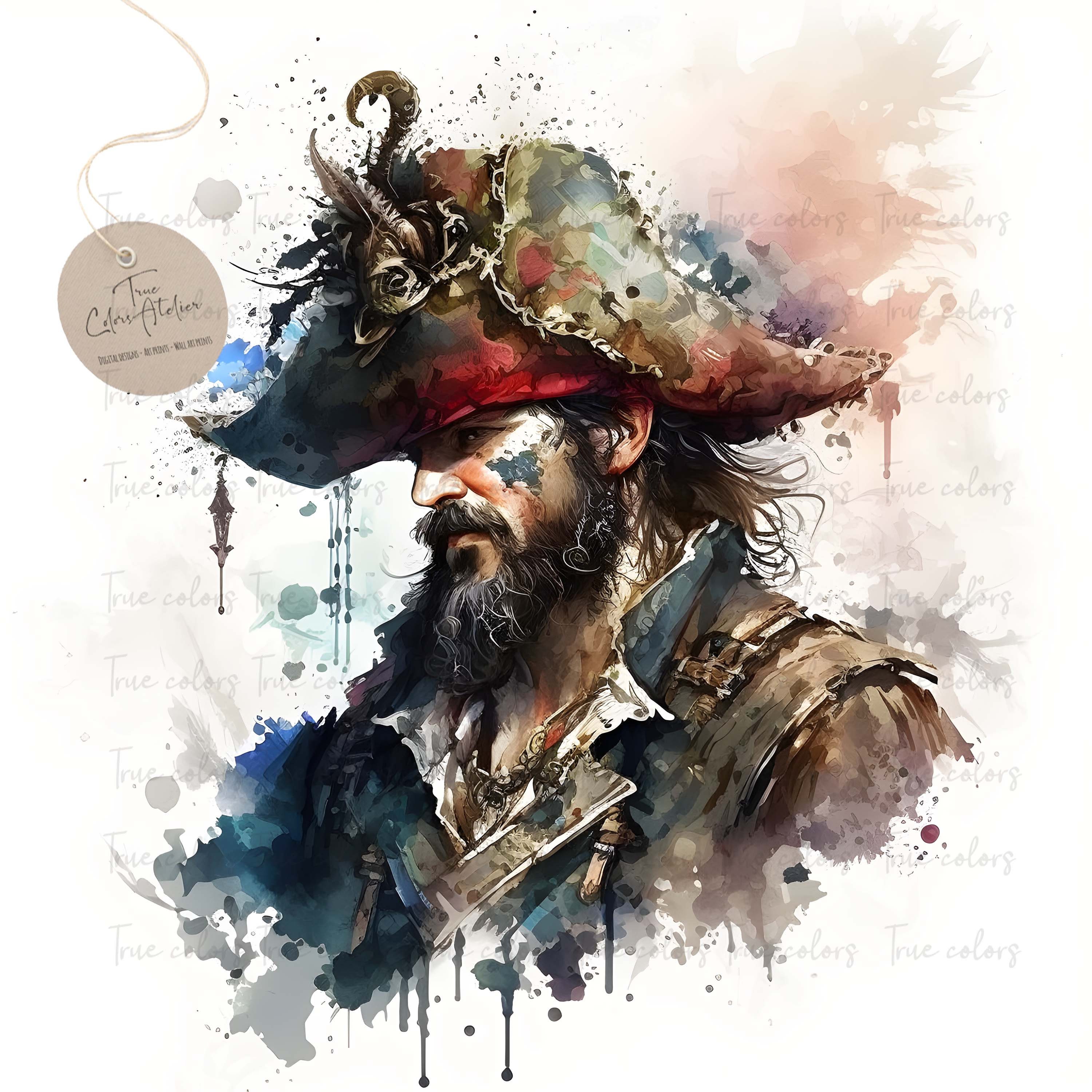 Pirate Watercolor Clipart Pirate Black Style Magical Clipart Pirates ...