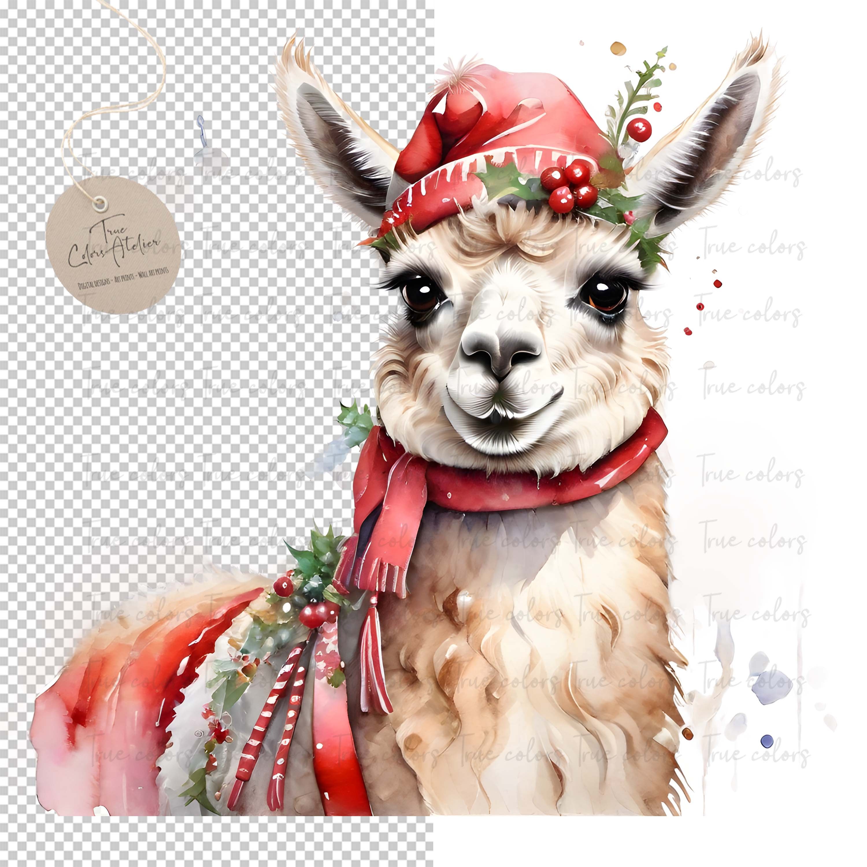 Christmas Holiday Llama Clipart Christmas Llama Watercolor Clipart ...