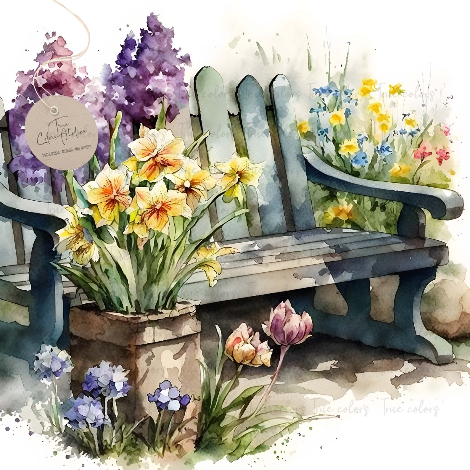 Garden Benches Spring Flowers Watercolor Garden Benches Clipart PNG ...