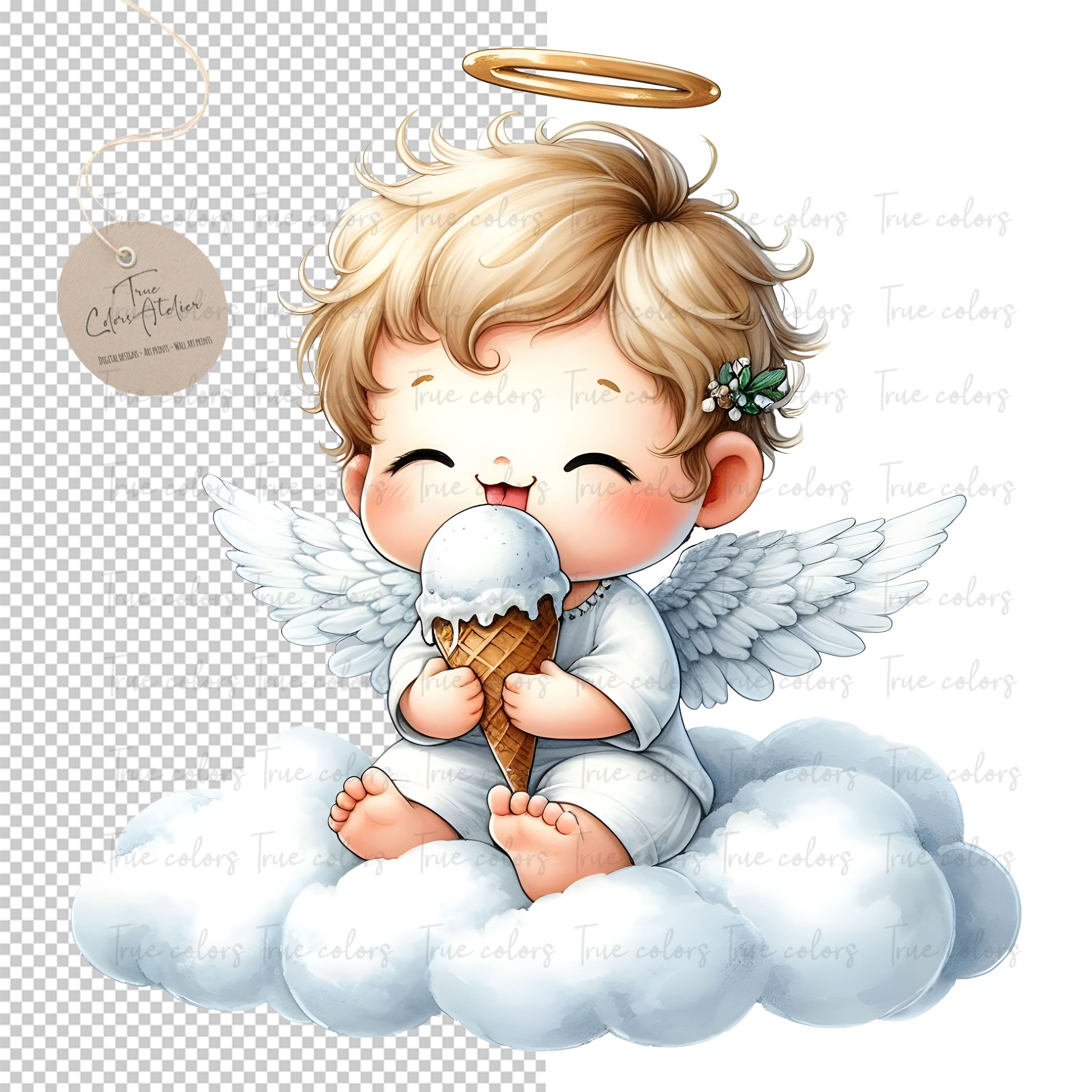 Angel Enjoying Ice Cream Litlle Angel Print Baby Angel Watercolor Angel ...
