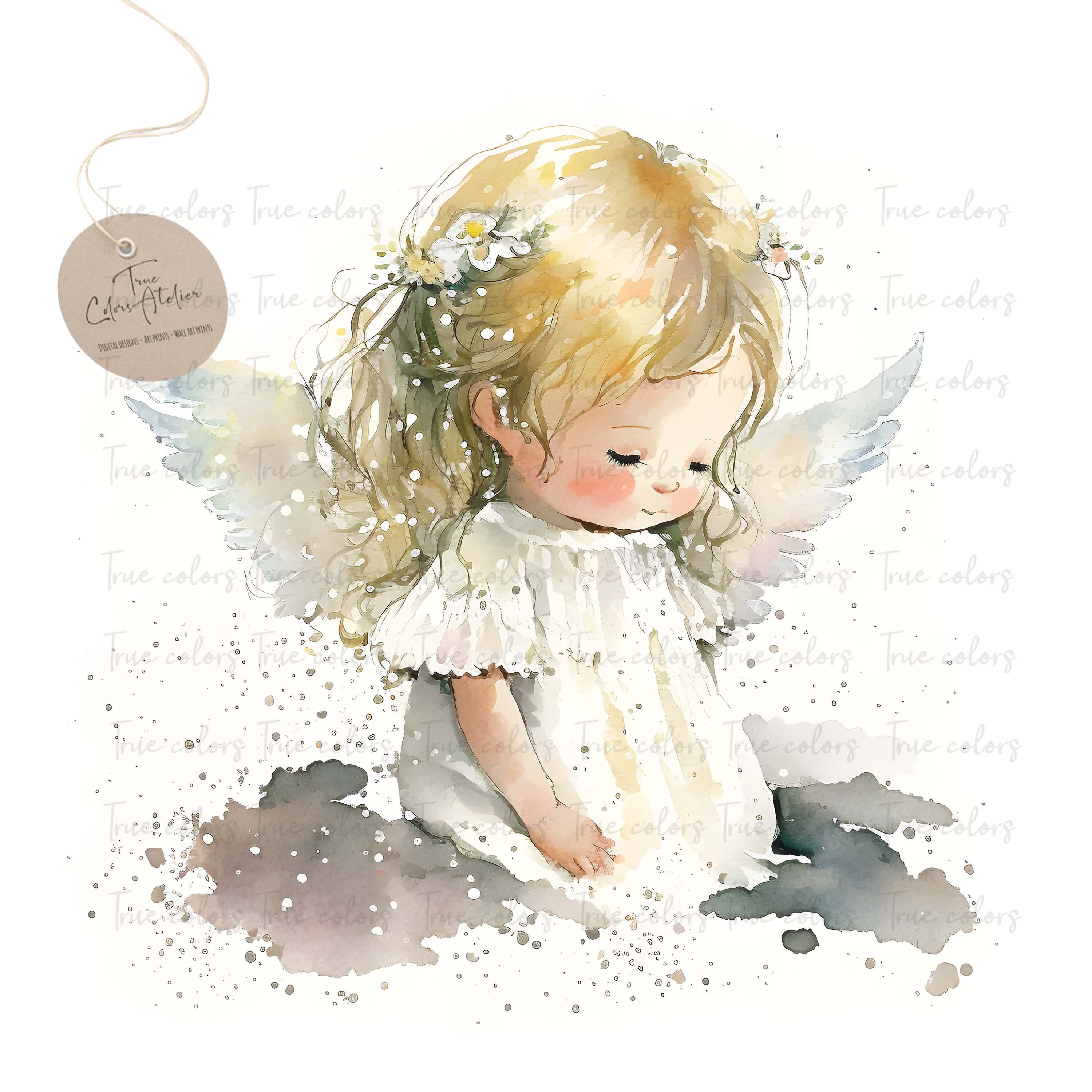 Litlle Angel Print Angel Watercolor Clipart Png Girl Clip Art Png Angel Baptism Watercolor ...
