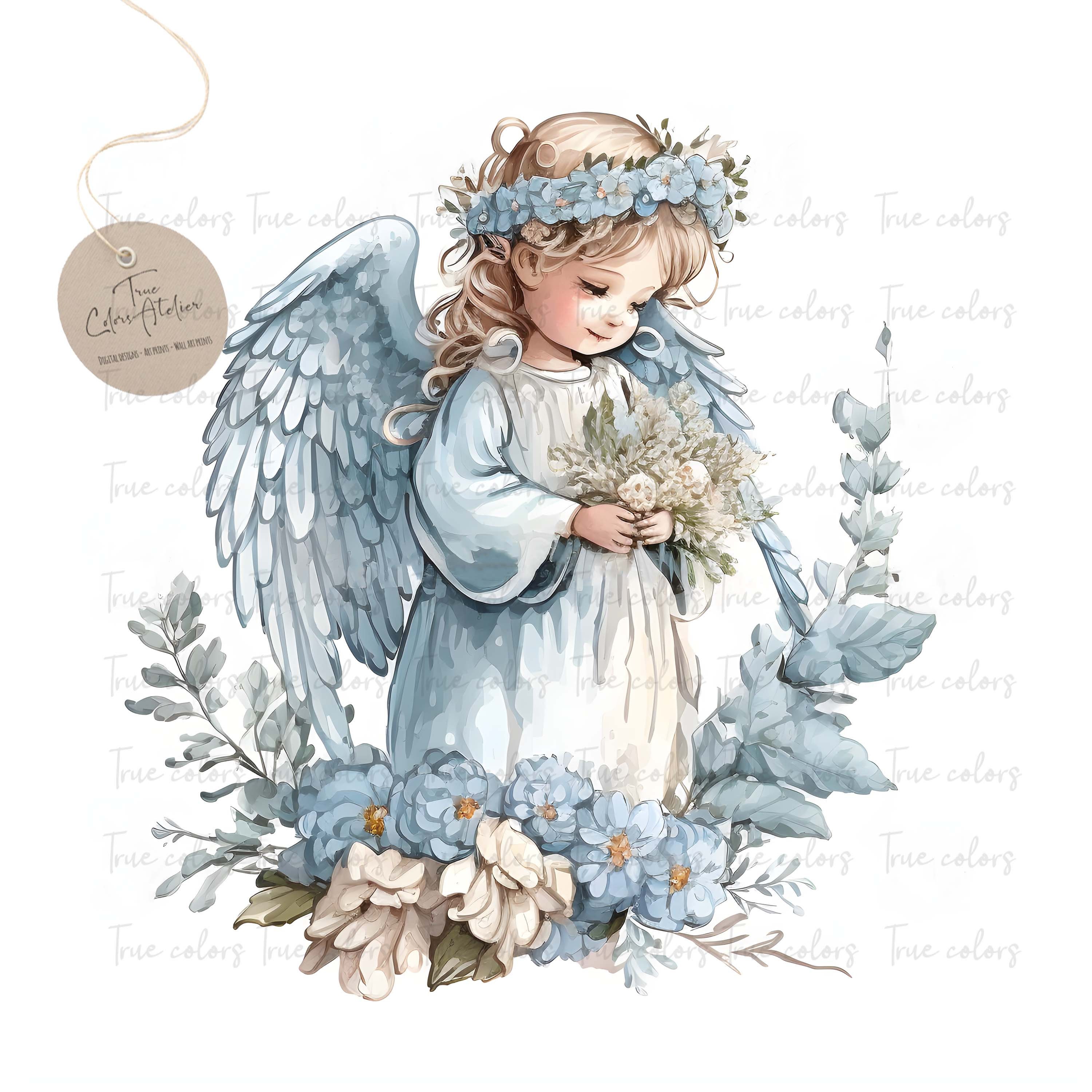 Light Blue Angels Illustration Clipart Set PNG Litlle Angel Print Angel ...