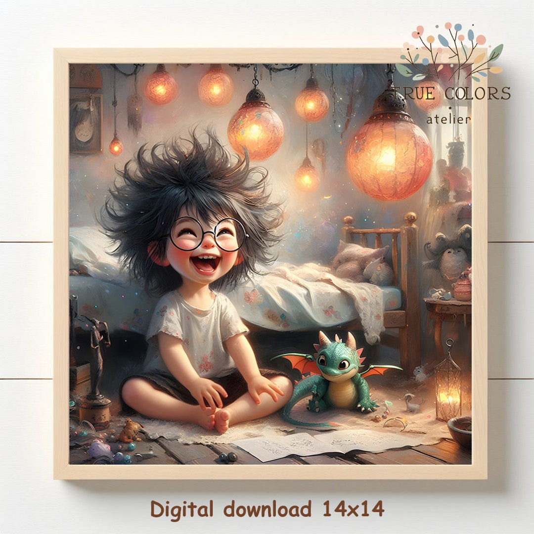 Whimsical Dragon Princess Art Print Girl and Dragon Mystical Decor for ...