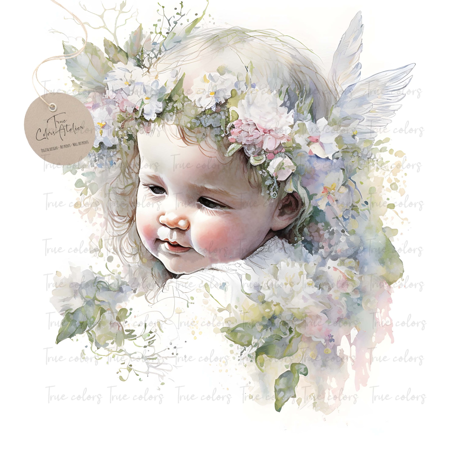 Litlle Angel Print Angel in Flowers Angel Watercolor Child Angels ...