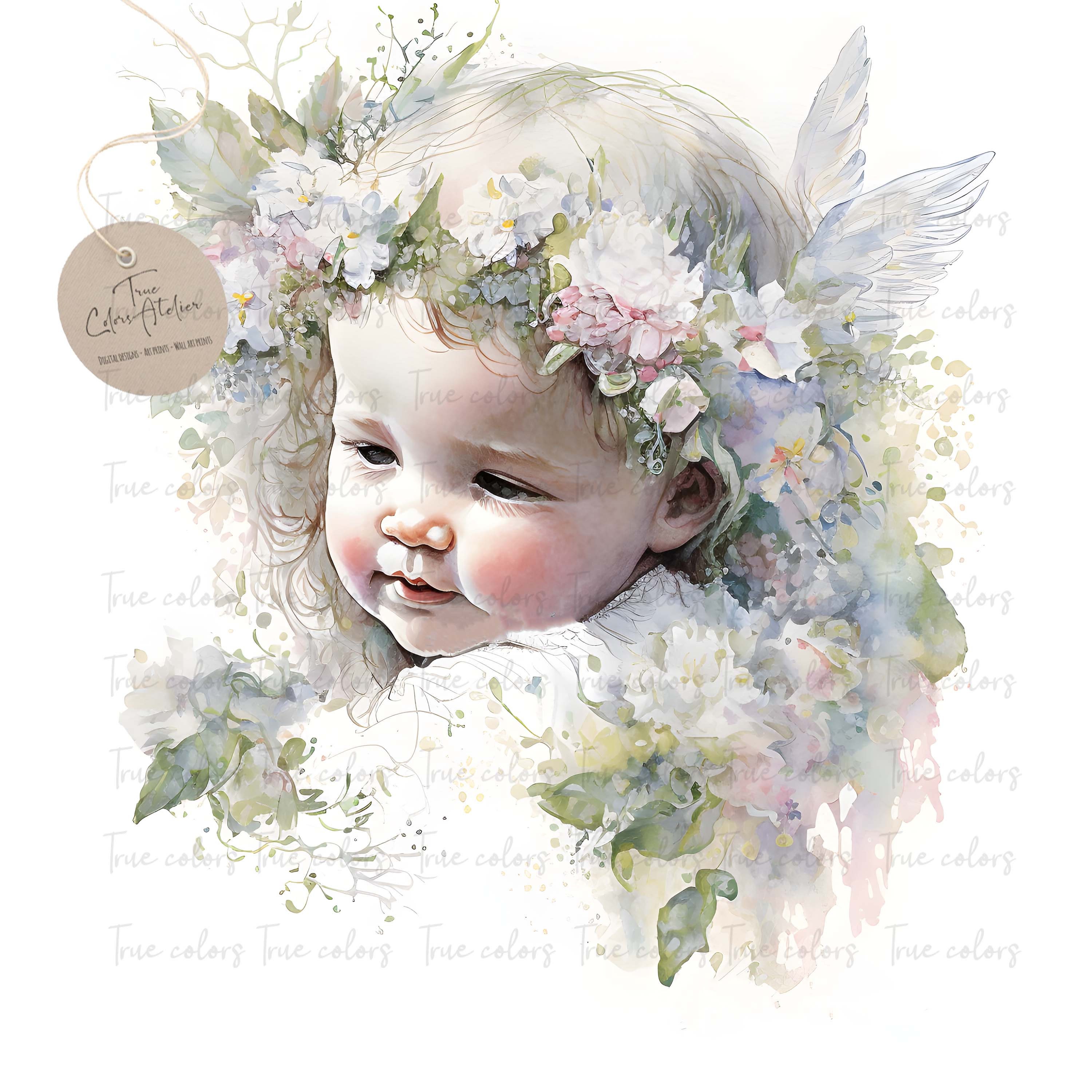 Litlle Angel Print Angel in Flowers Angel Watercolor Child Angels ...