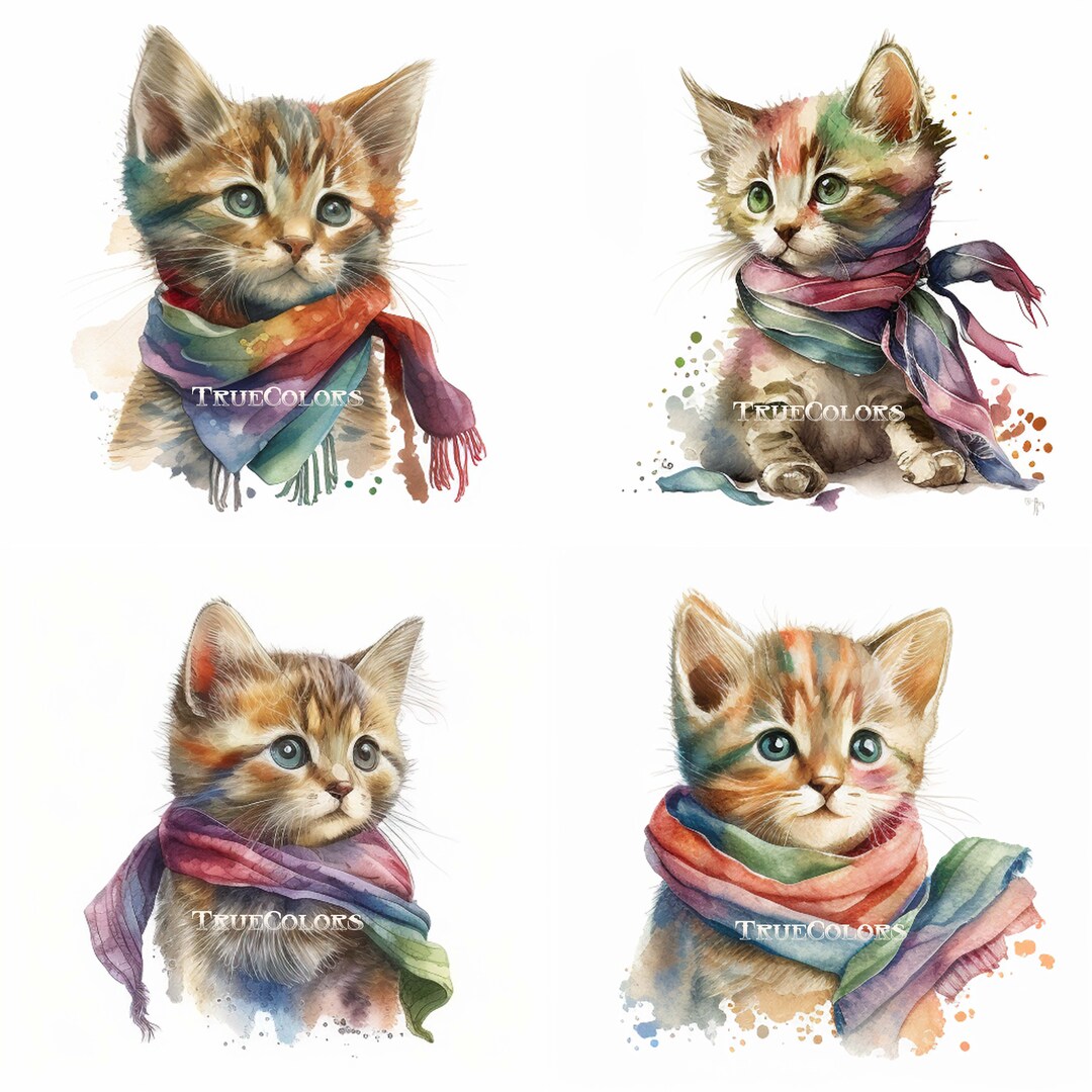 Kitten Watercolor Digital Downloads Cute Kitten Clipart Kitten PNG ...