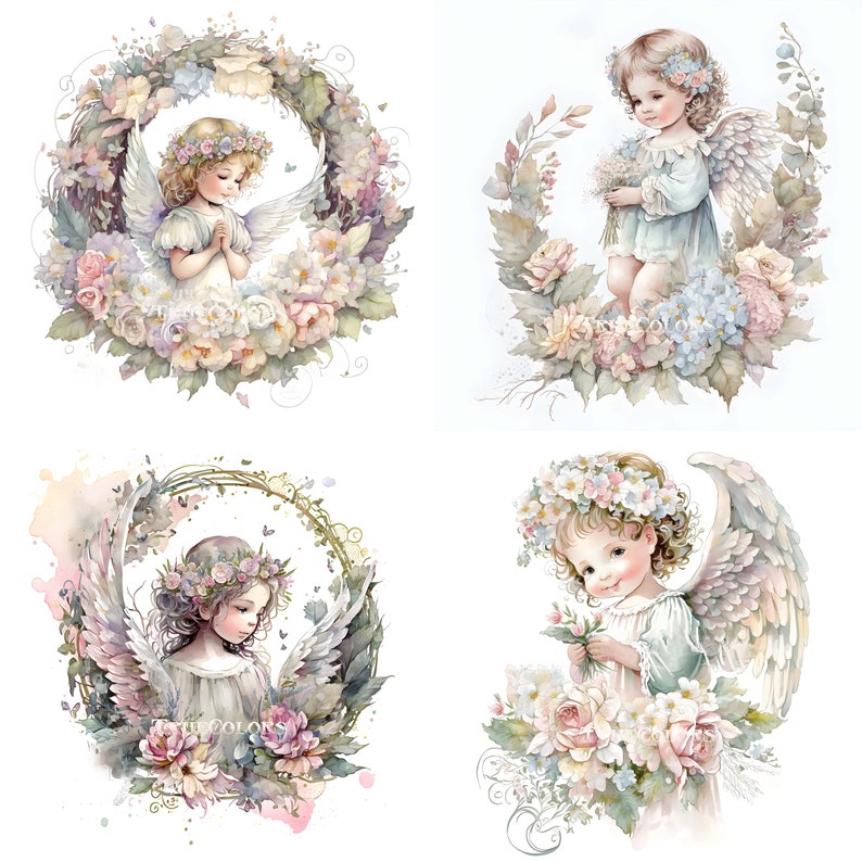 Pastel Angels Illustration Clipart Set PNG Litlle Angel Print Angel ...