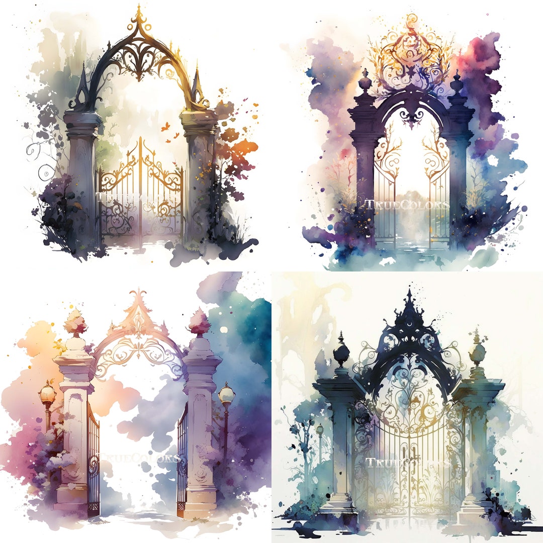 Heavenly Gates Print Set of 4 Watercolor Heavenly Gates Clipart ...