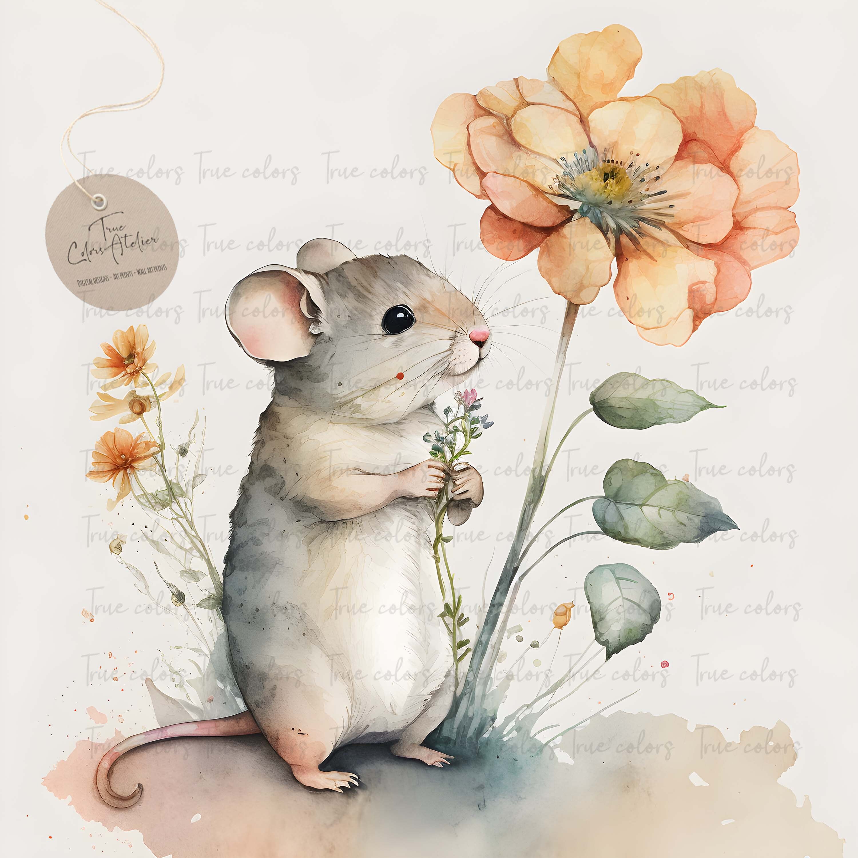 Watercolor Mouse and Flower Watercolor Animals Mouse Painting Mause ...