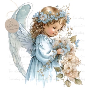 Light Blue Angels Illustration Clipart Set PNG Litlle Angel Print Angel ...