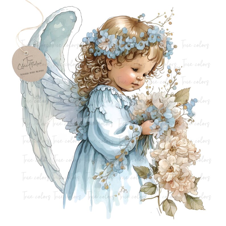 Light Blue Angels Illustration Clipart Set PNG Litlle Angel Print Angel ...