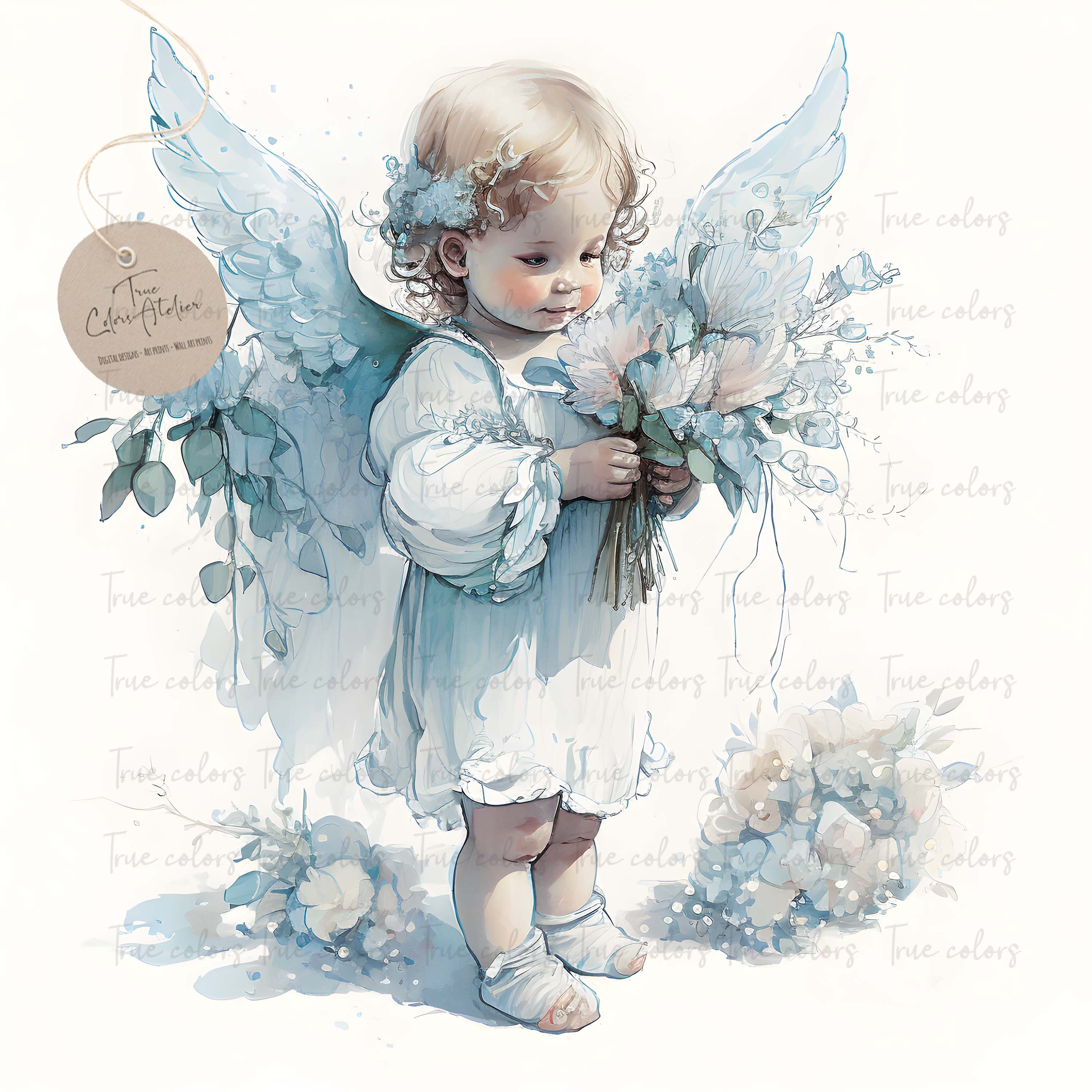 Light Blue Angels Illustration Clipart Set PNG Litlle Angel Print Angel ...