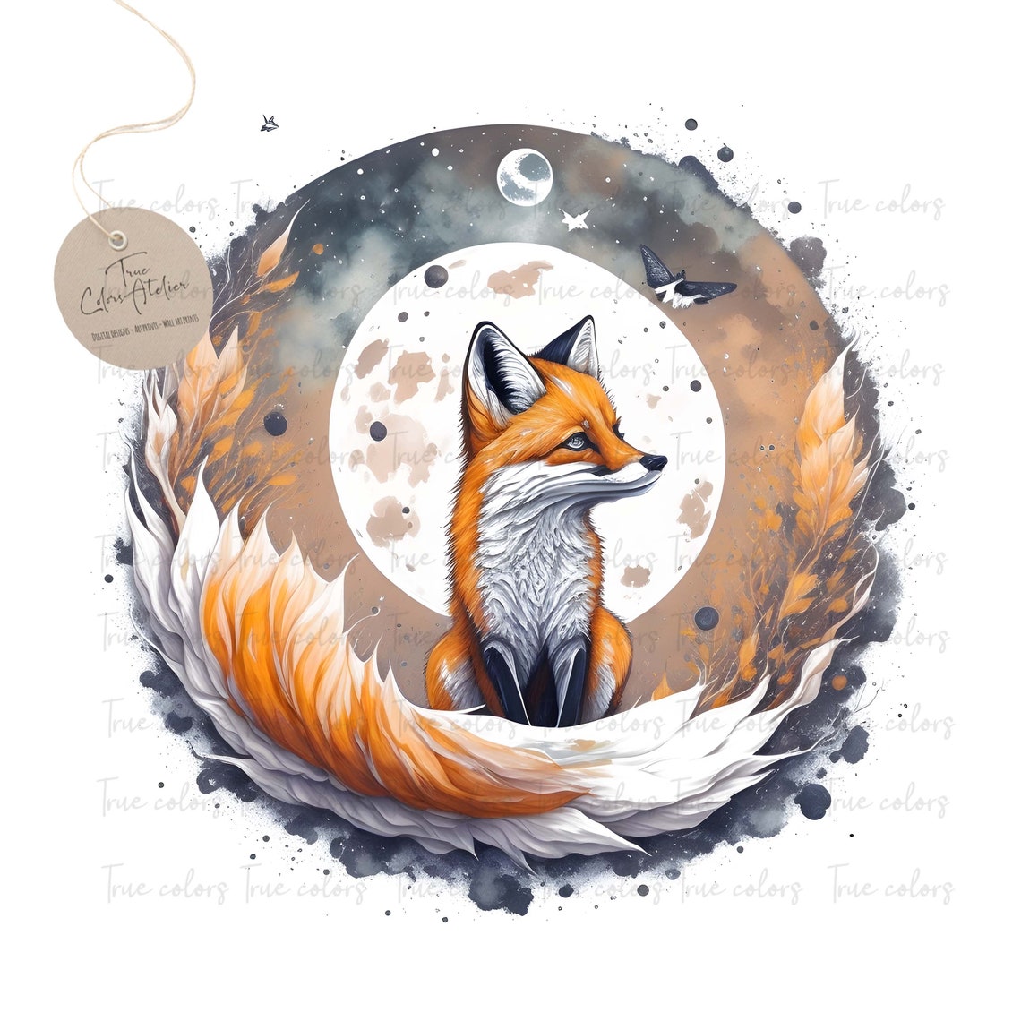 Fox and Moon Clipart Watercolor Fox Clipart Commercial Use Watercolor ...