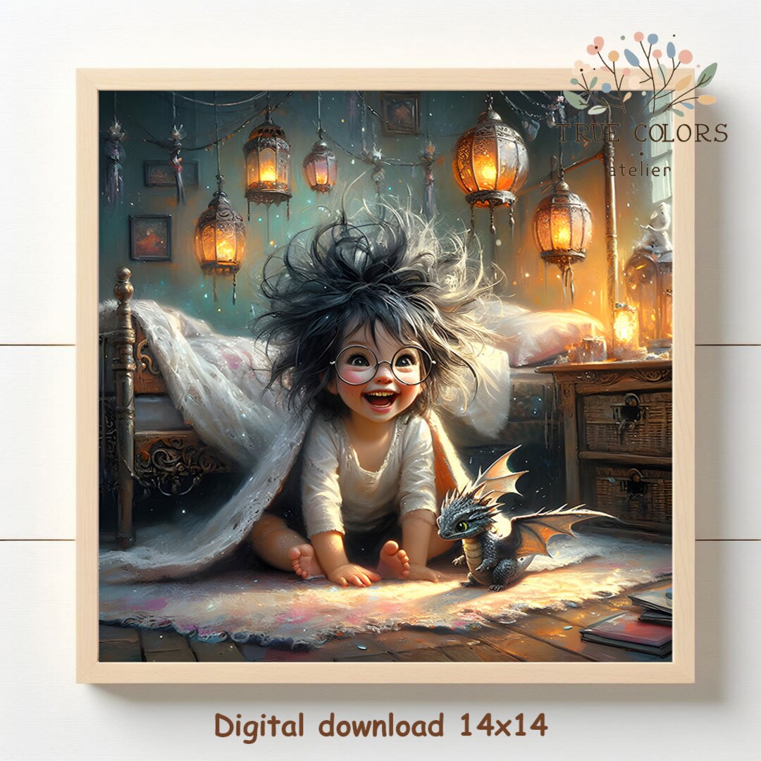 Whimsical Dragon Princess Art Print Girl and Dragon Mystical Decor for ...