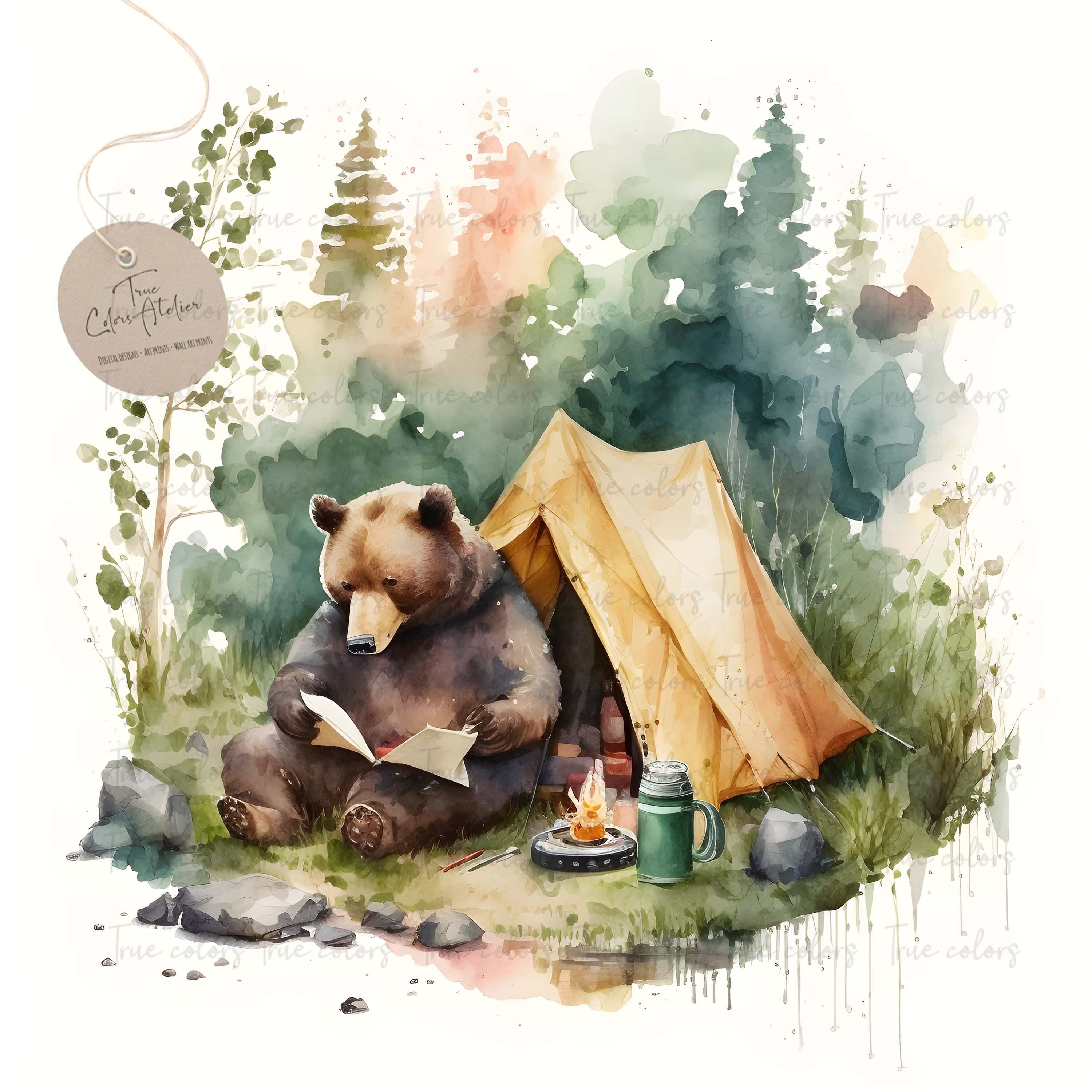 Bear Camping Watercolor Bear Print Outdoor Adventure Wilderness Art ...