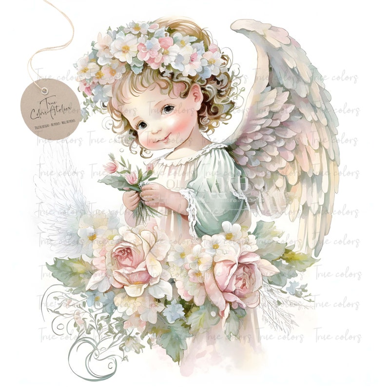 Pastel Angels Illustration Clipart Set PNG Litlle Angel Print - Etsy