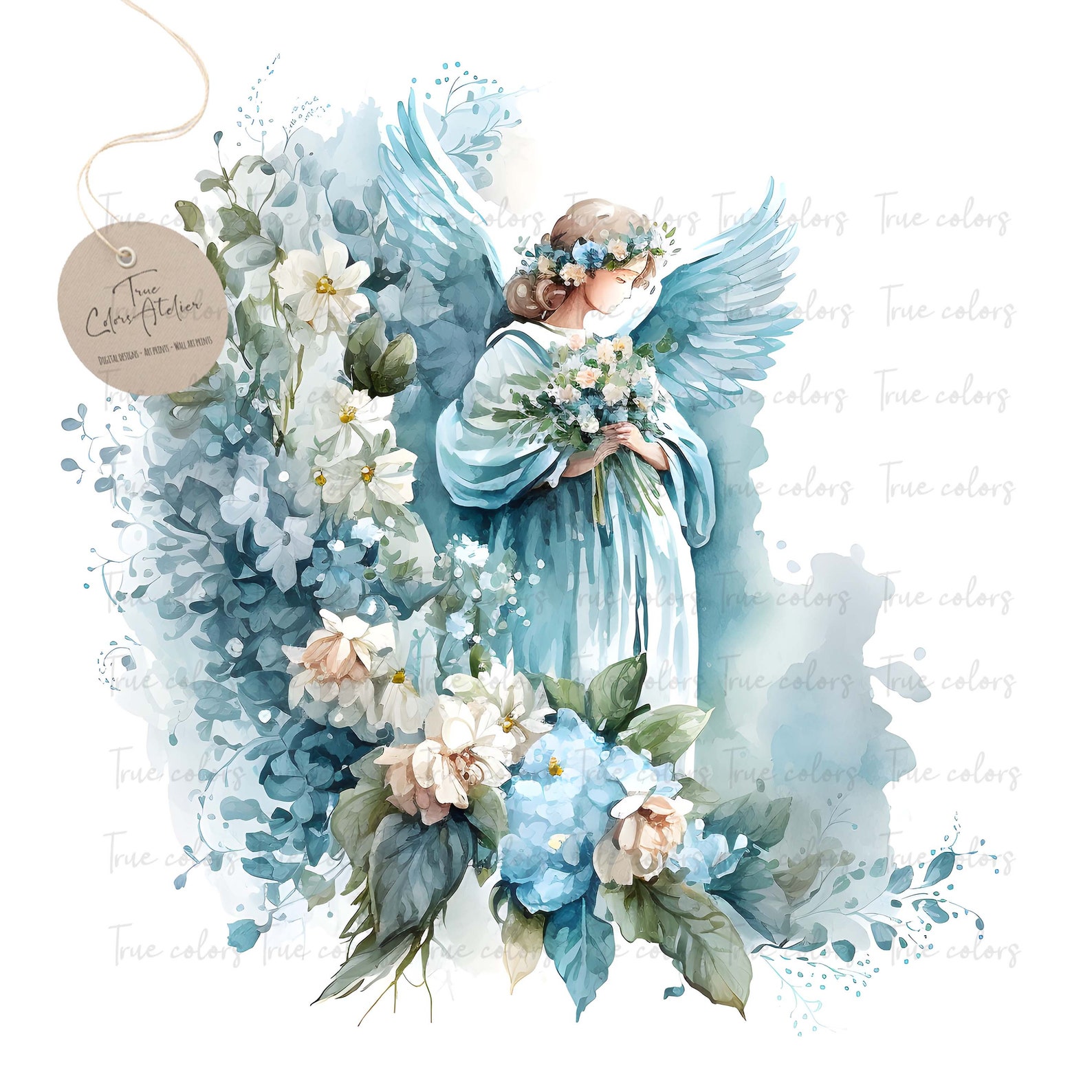 Light Blue Angels Illustration Clipart Set PNG Litlle Angel Print Angel ...