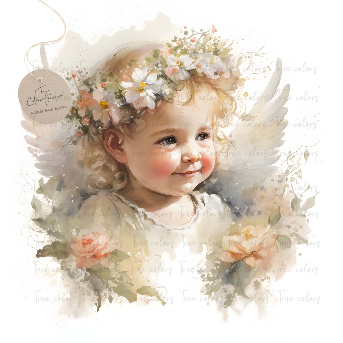 Litlle Angel Print Angel in Flowers Angel Watercolor Child Angels ...