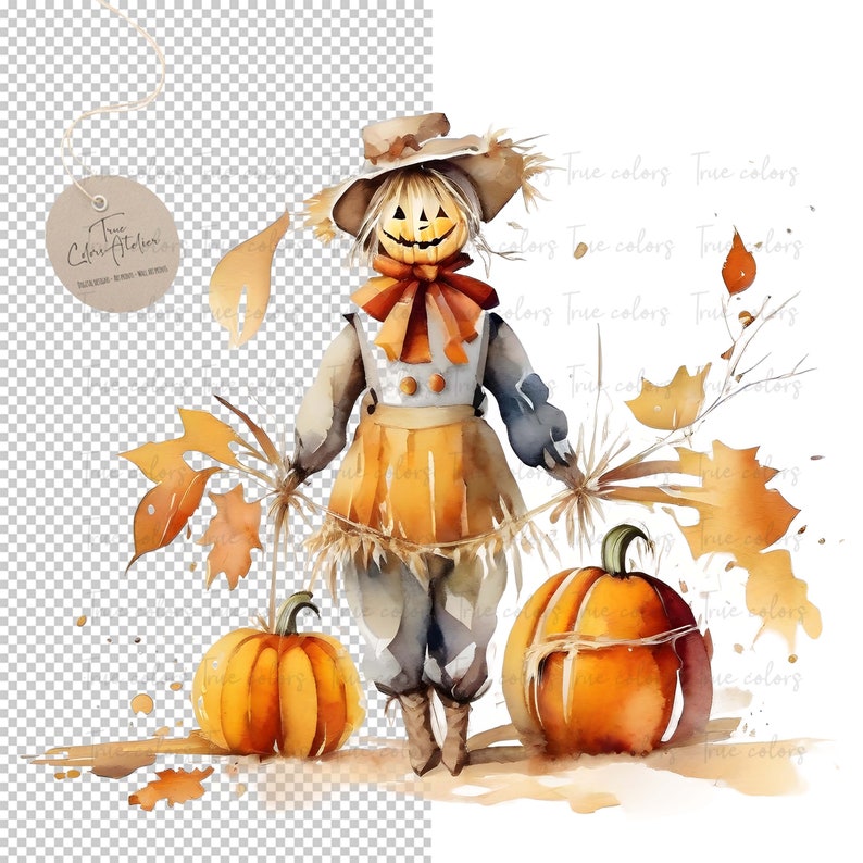 Autumn Fall Scarecrow Clipart Watercolor Bundle Cute Scarecrow Autumn ...