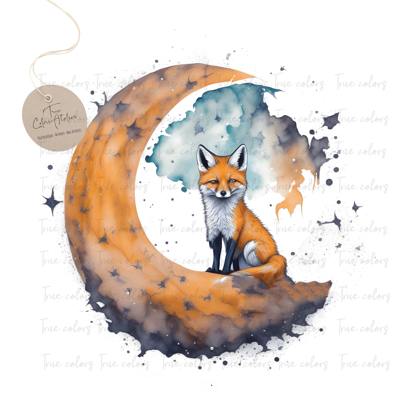 Fox and Moon Clipart Watercolor Fox Clipart Commercial Use Watercolor ...