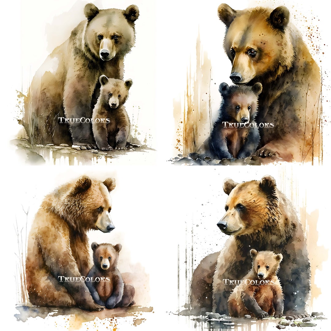 Mom and Baby Bear Watercolor Mom and Baby Bear Clipart PNG Bear Family ...