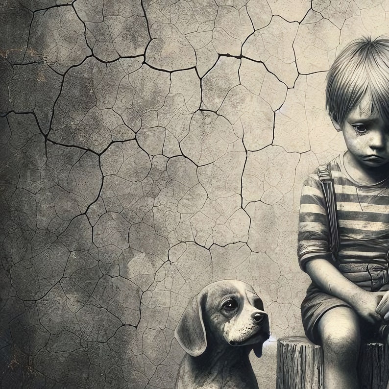 Sad Boy Poster Sad Boy With a Dog the Sad Boy PRINTS Dog Lovers Boy ...