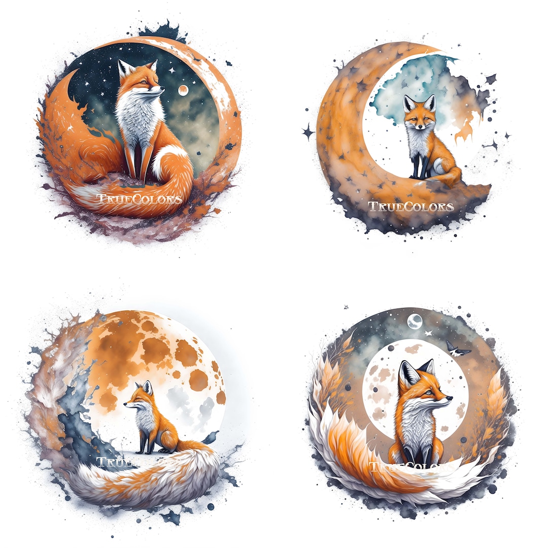Fox and Moon Clipart Watercolor Fox Clipart Commercial Use Watercolor ...