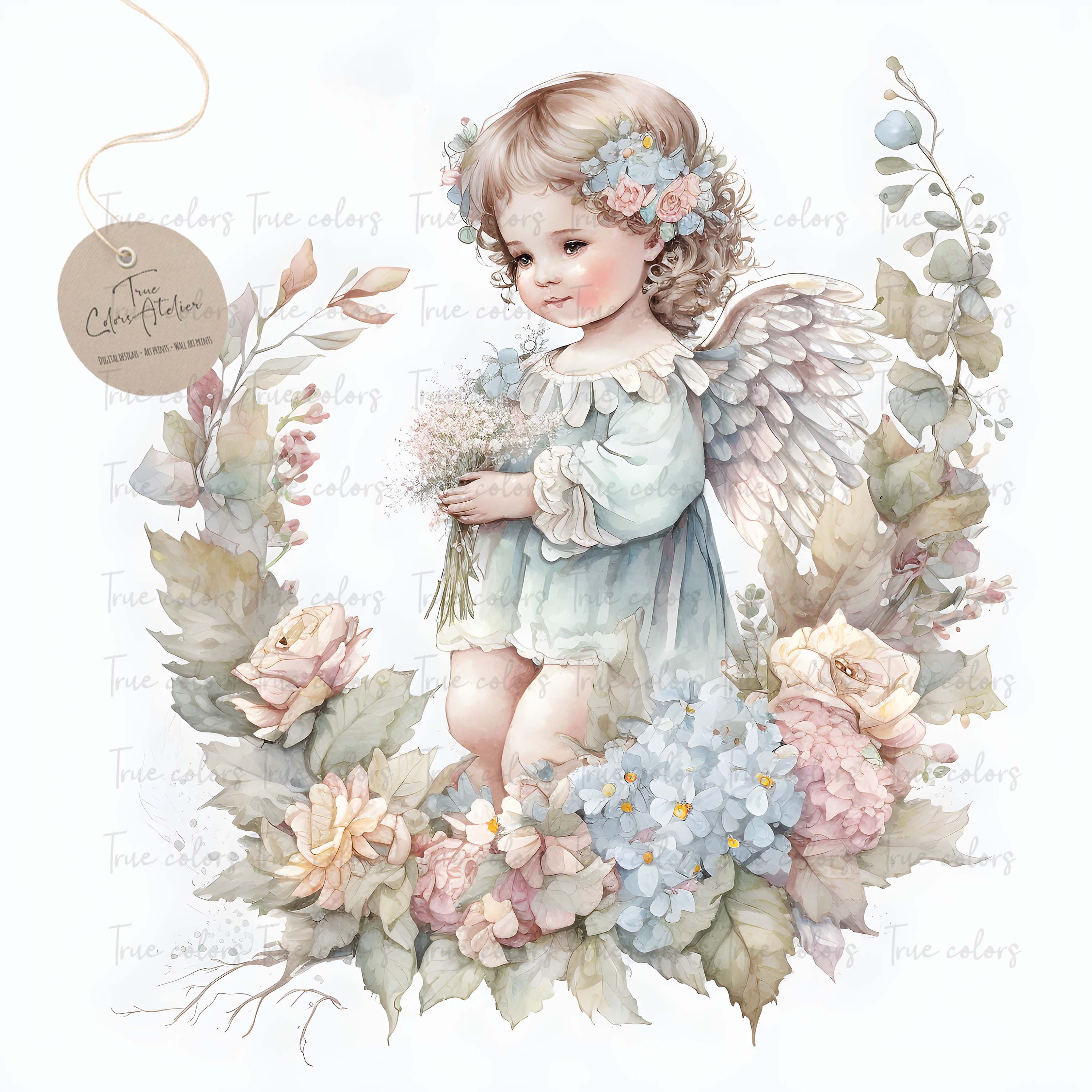 Pastel Angels Illustration Clipart Set PNG Litlle Angel Print Angel ...
