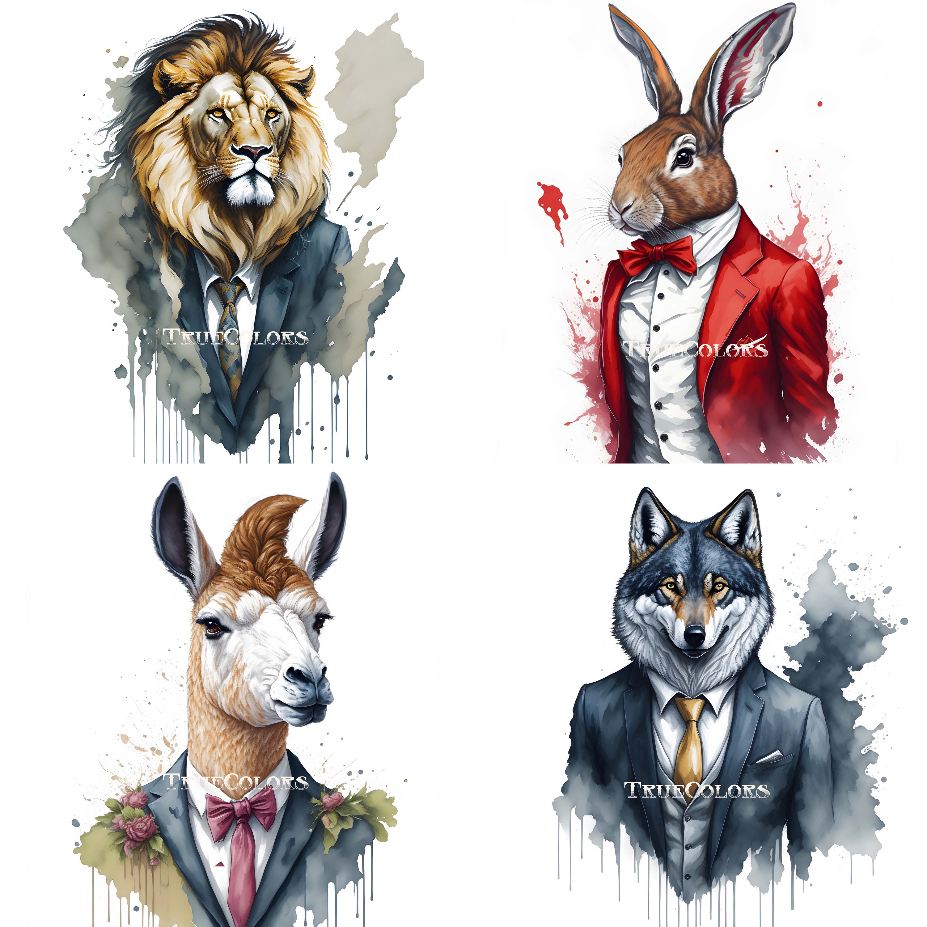 Animal in Suits Clipart PNG Watercolor Animals Sublimation - Etsy