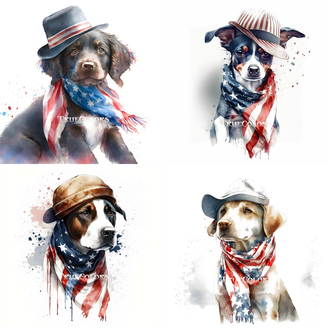 Patriotic Pets Clipart- 4 Cute 4th of July Dog Portraits With American ...