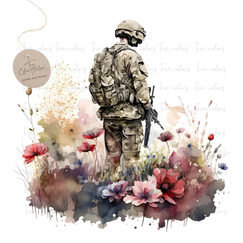 Watercolor Soldier With Flowers Sublimation,memorial Day Digital ...