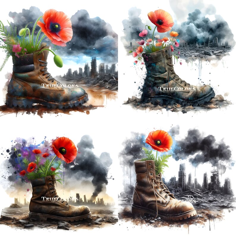 Soldier Boot With Flowers Sublimation Memorial Day Digital Clipart ...