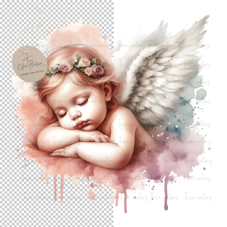 Litlle Angel Print Baby Angel Watercolor Angel Angel Baptism Angel Clip ...