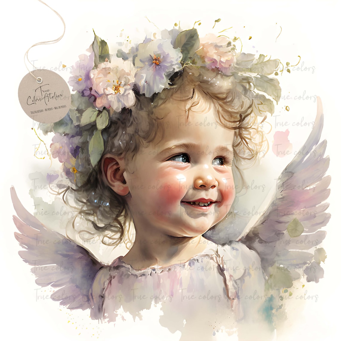 Litlle Angel Print Angel in Flowers Angel Watercolor Child Angels ...