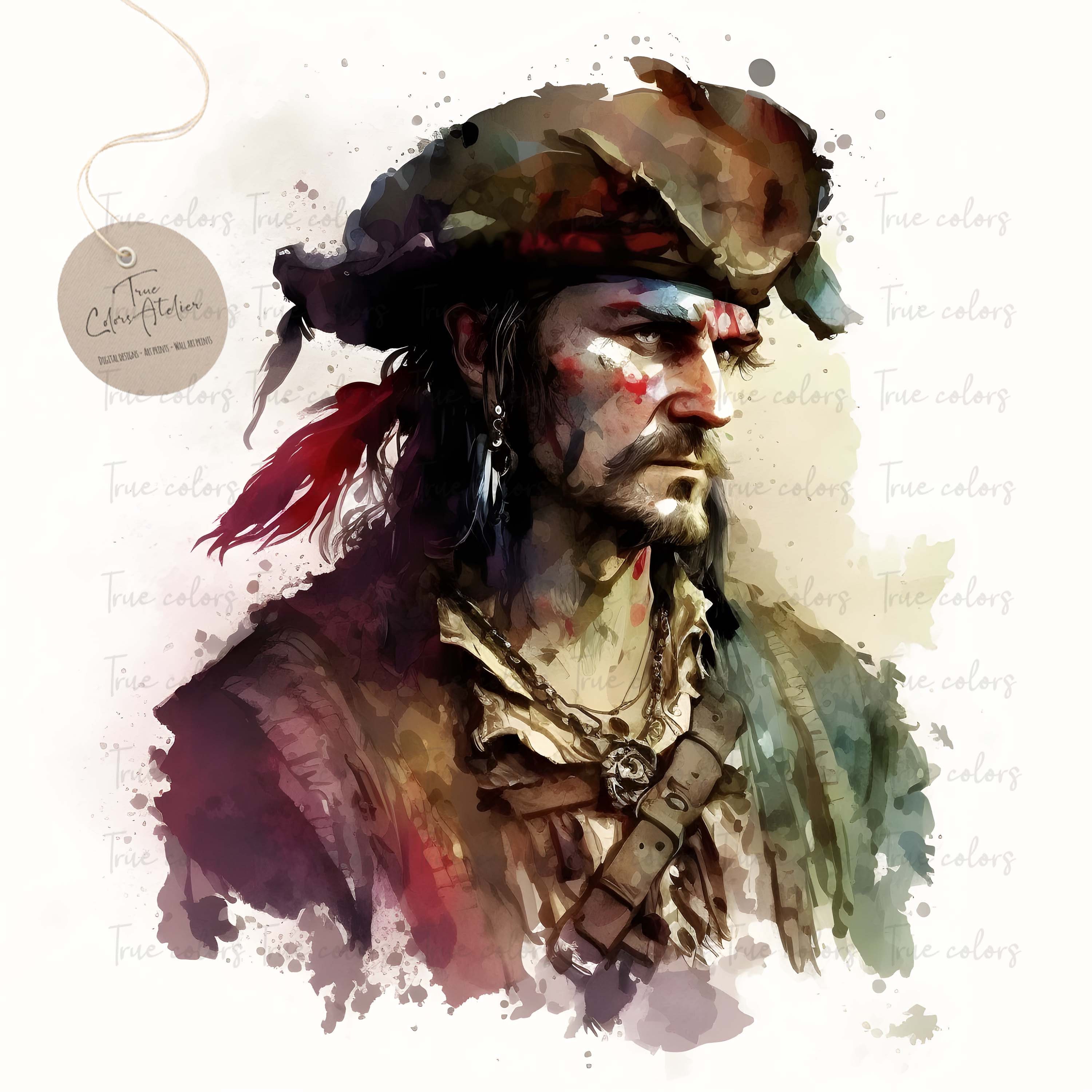 Pirate Watercolor Clipart Pirate Black Style Magical Clipart Pirates ...